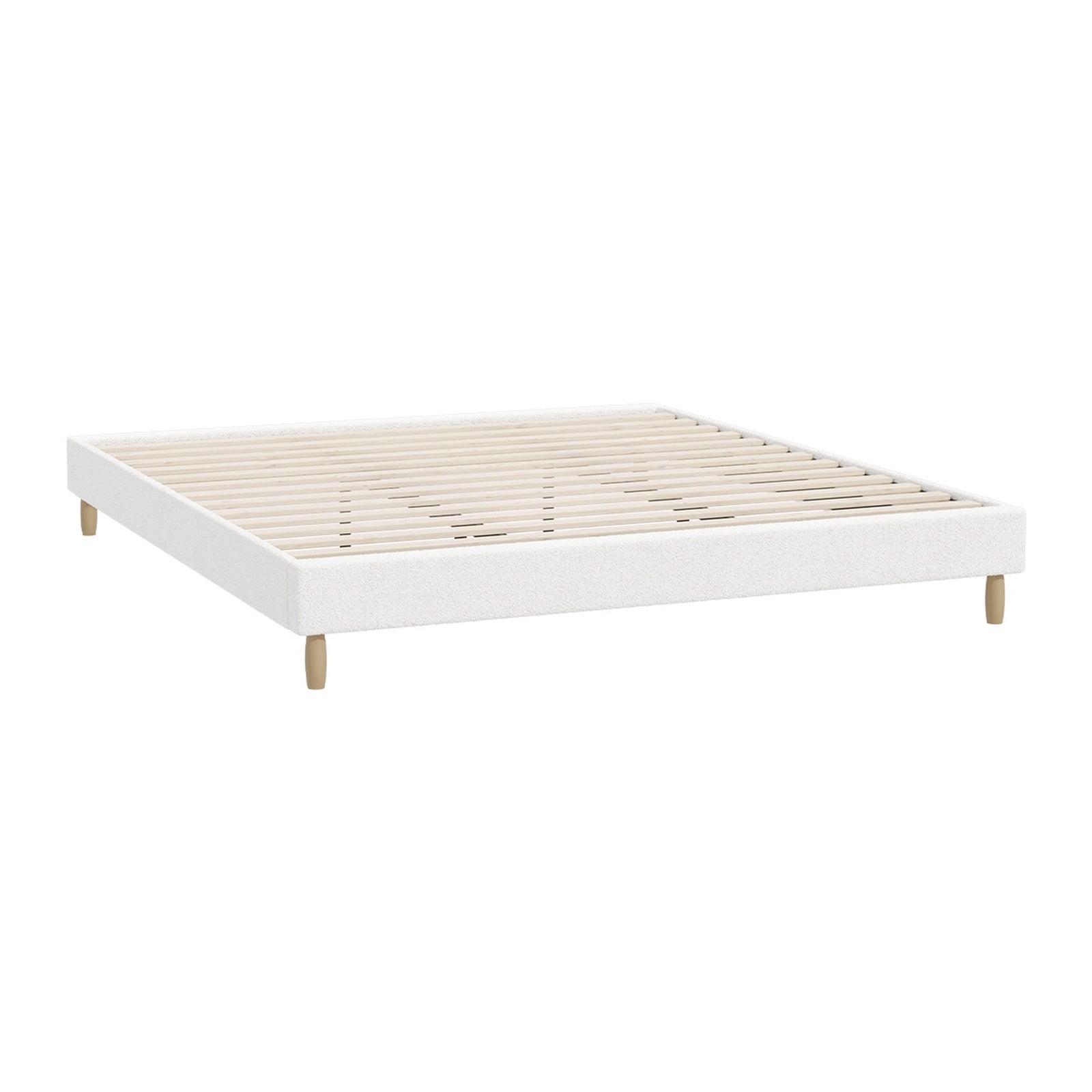 Oikiture Bed Frame King Size Bed Base White Boucle