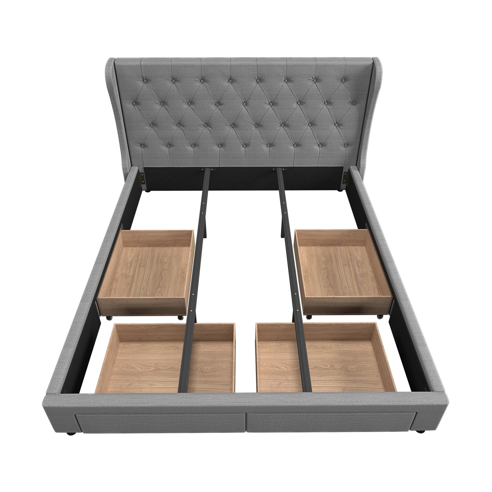 Oikiture Bed Frame King Size Base With Storage Drawers