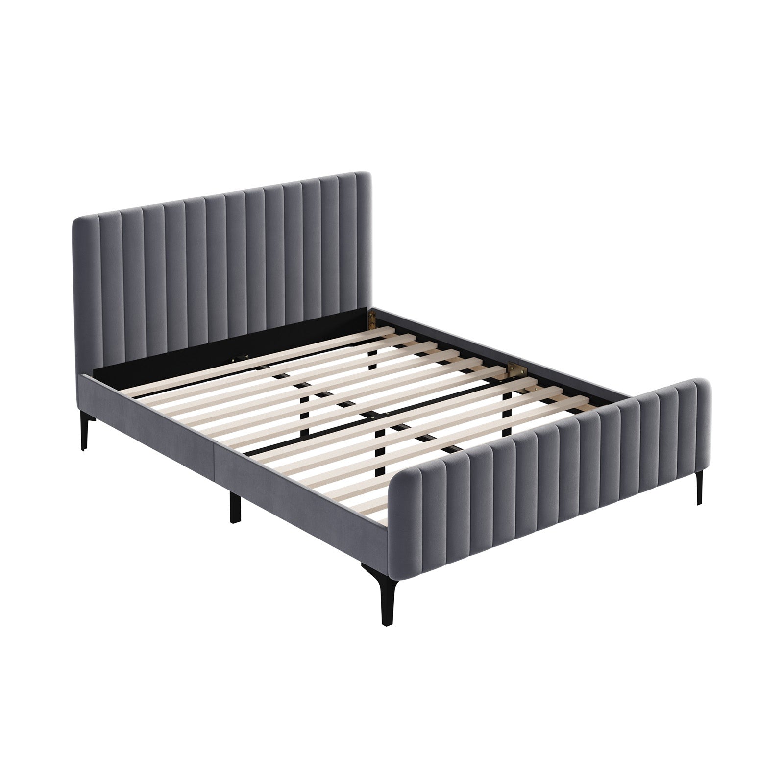 Oikiture Bed Frame Queen Size Beds Platform Velvet Fabric Grey ROYO