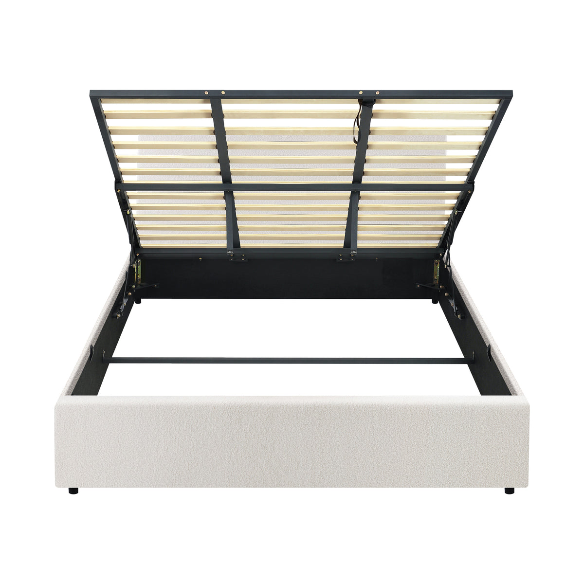 Oikiture Bed Frame King Size Gas Lift Base With Storage White Boucle