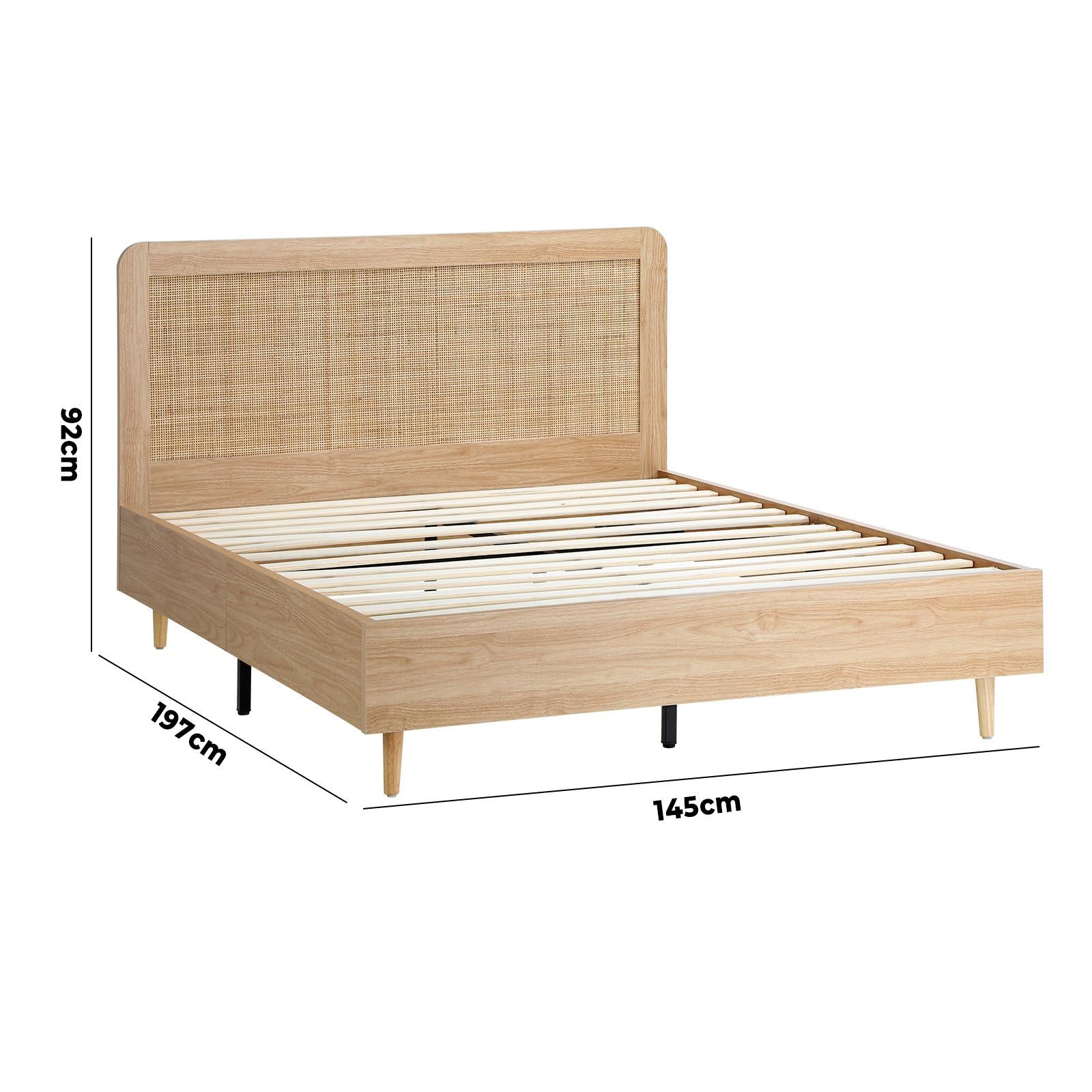 Oikiture Bed Frame Double Size Wooden Bed Frame Rattan Headboard