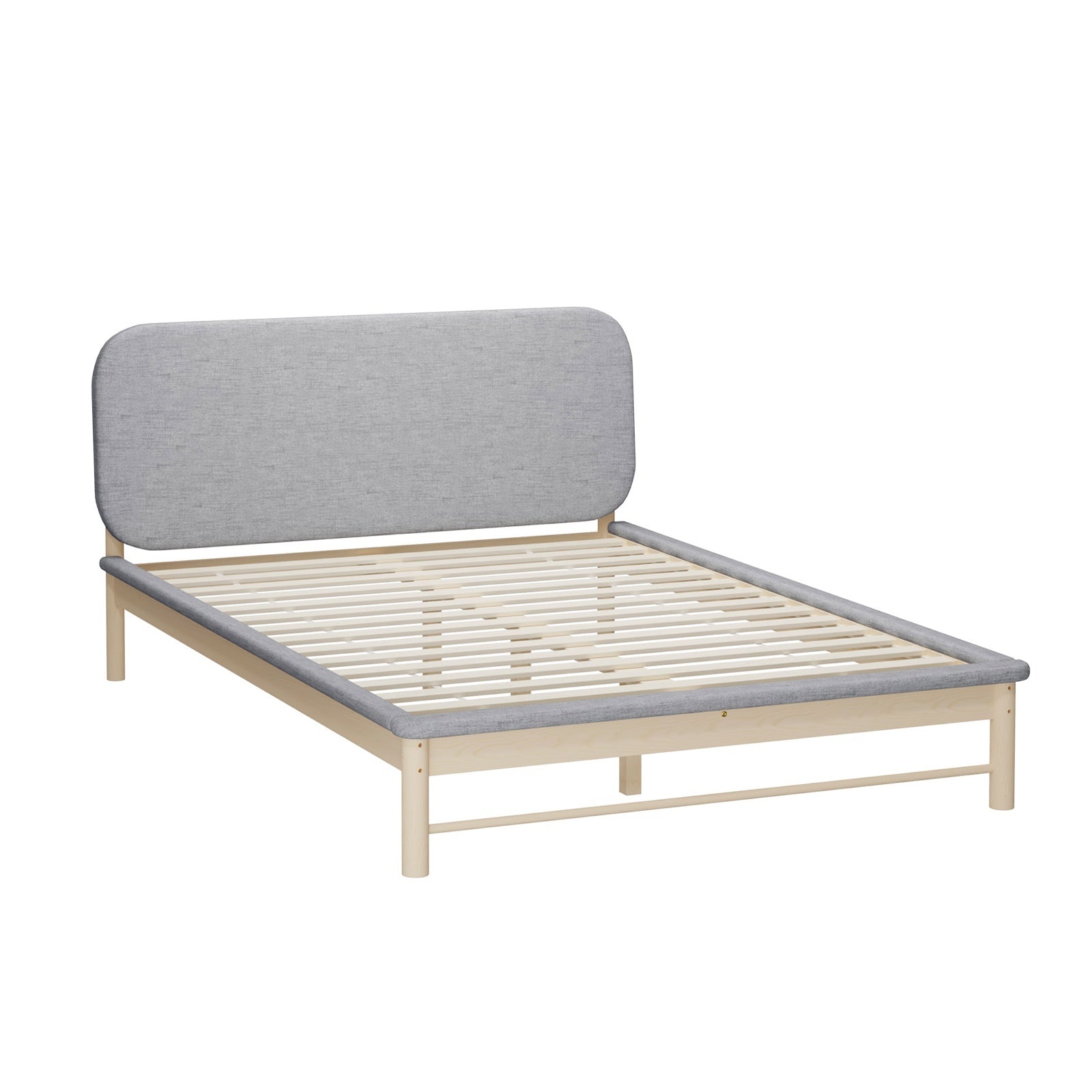 Oikiture Wooden Bed Frame Padded Fabric Edges Pine Timber Headboard Ba