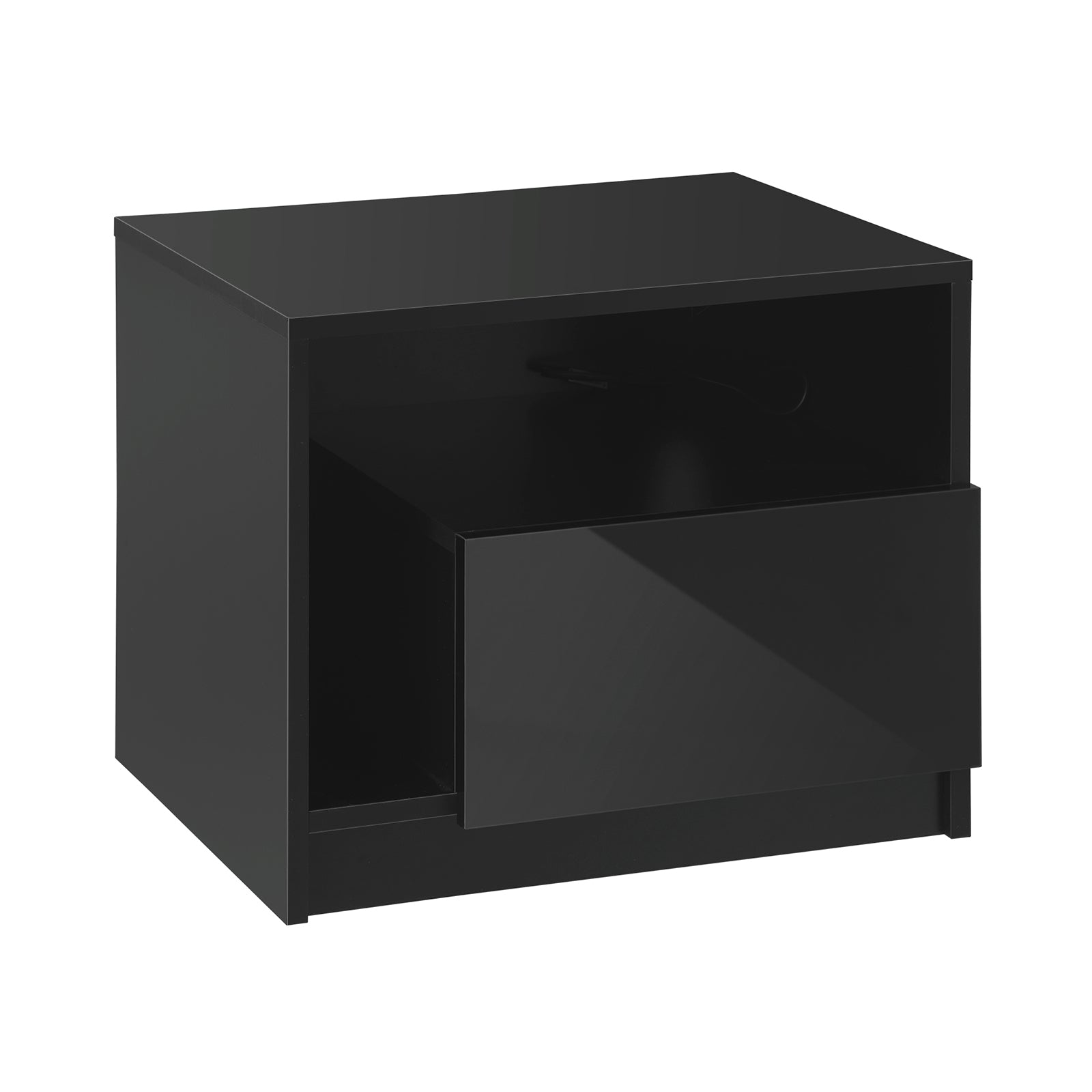 Oikiture Bedside Tables RGB LED Side Table Drawers High Gloss Nightsta