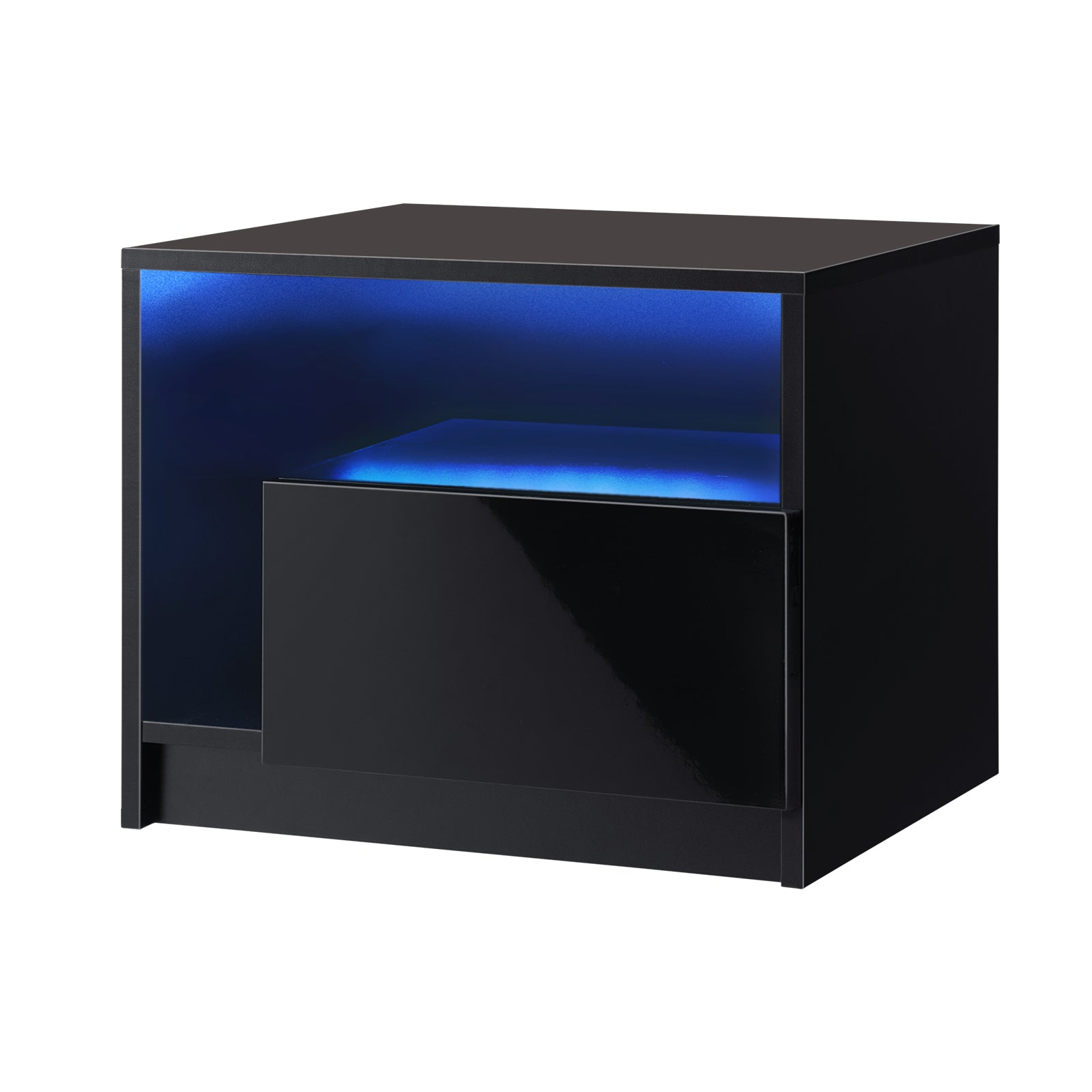 Oikiture Bedside Tables RGB LED Side Table Drawers High Gloss Nightsta