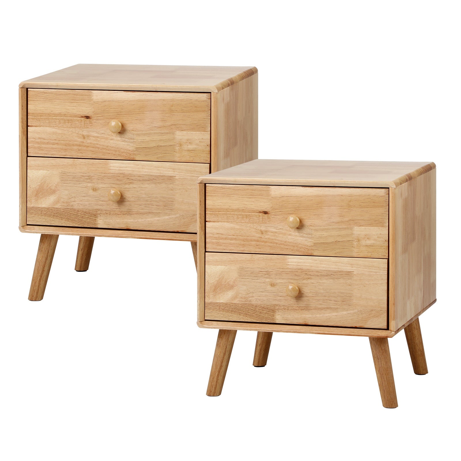 Oikiture Set of 2 Bedside Tables 2 Drawers Side Tables Nightstand Rubb