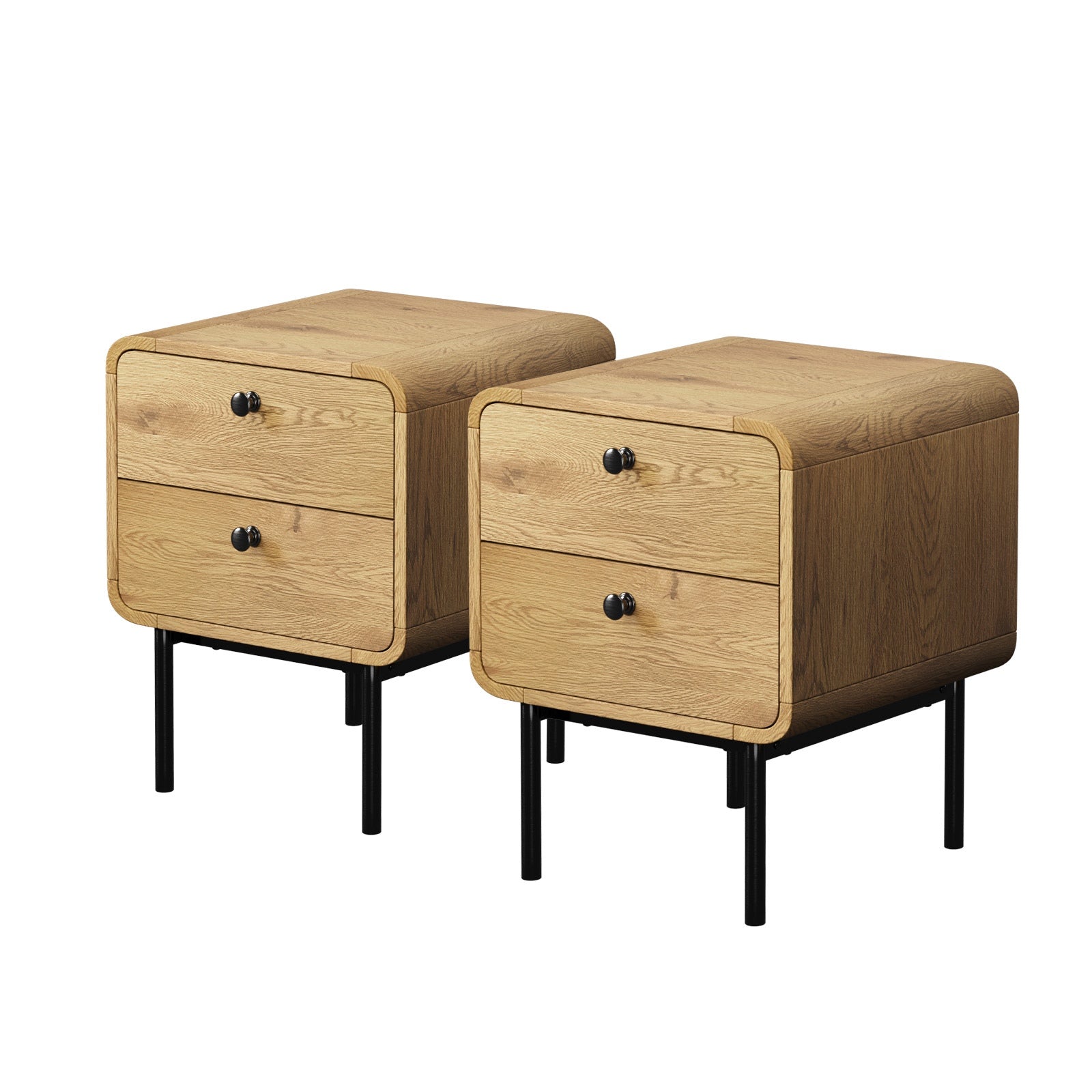 Oikiture 2x Bedside Table 2 Drawers Side Table Bedroom Nightstand Meta
