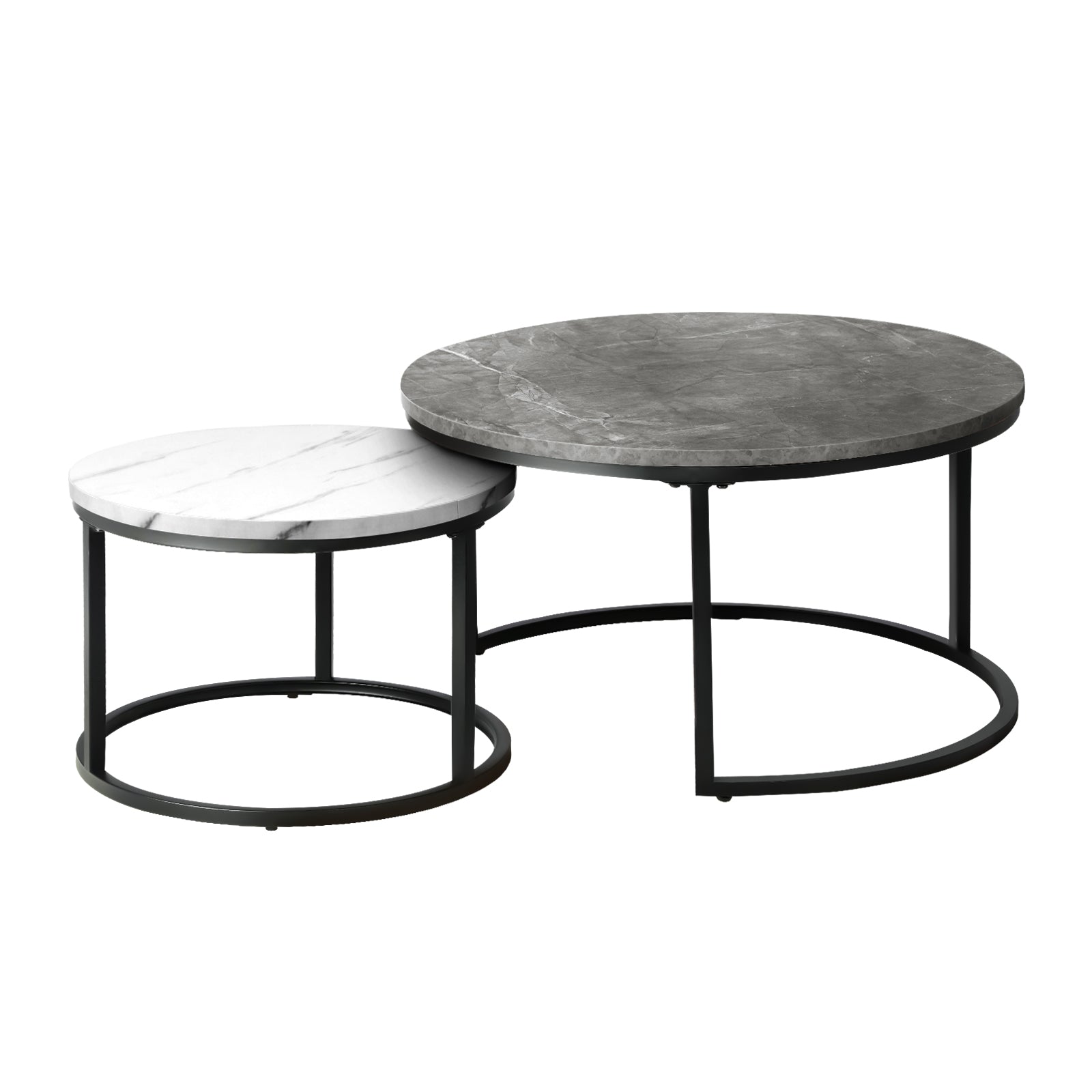 Oikiture Set of 2 Coffee Table Round Marble-like Nesting Side Tables G
