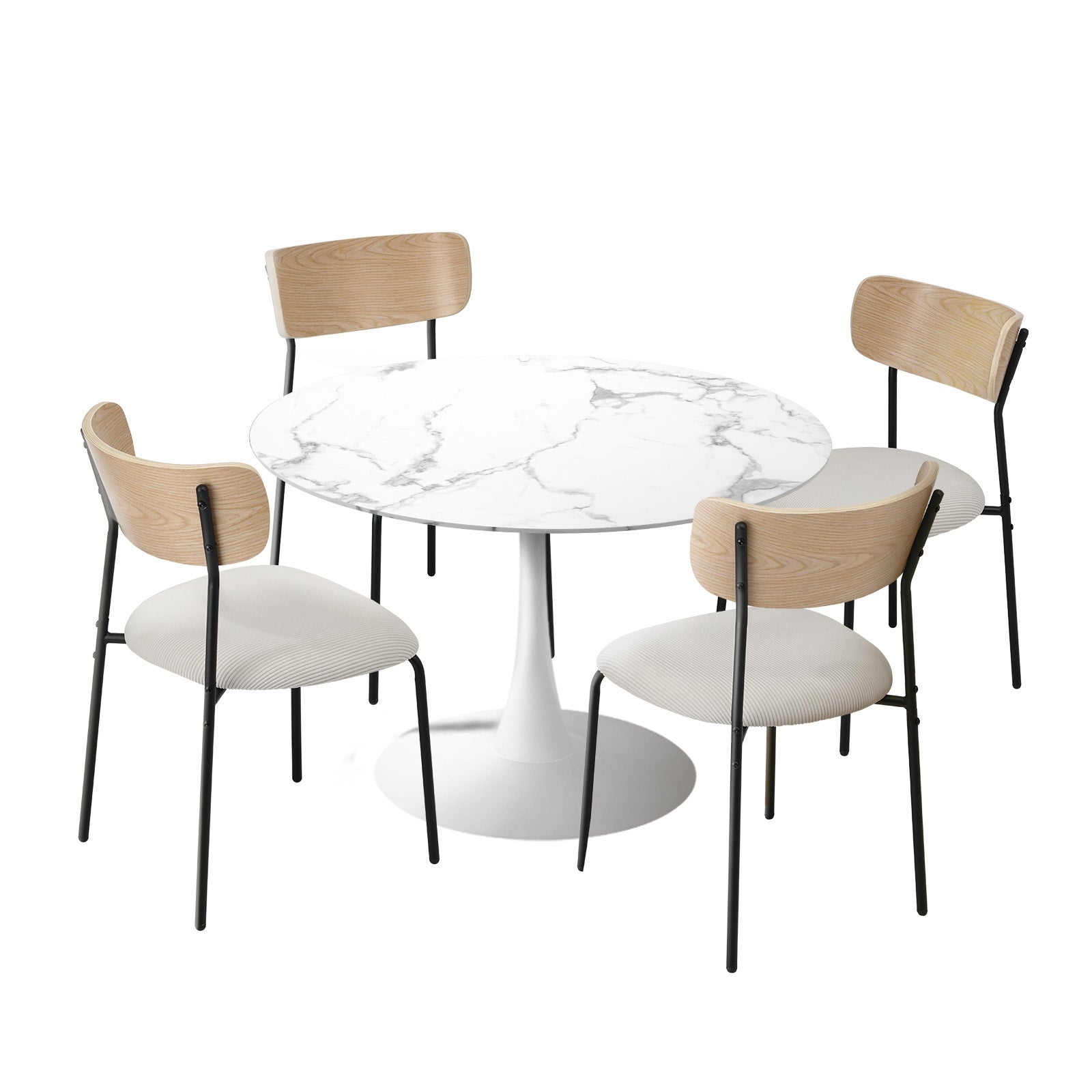 Oikiture 90cm Dining Table and Chairs 4-Seater Kitchen Furniture Set