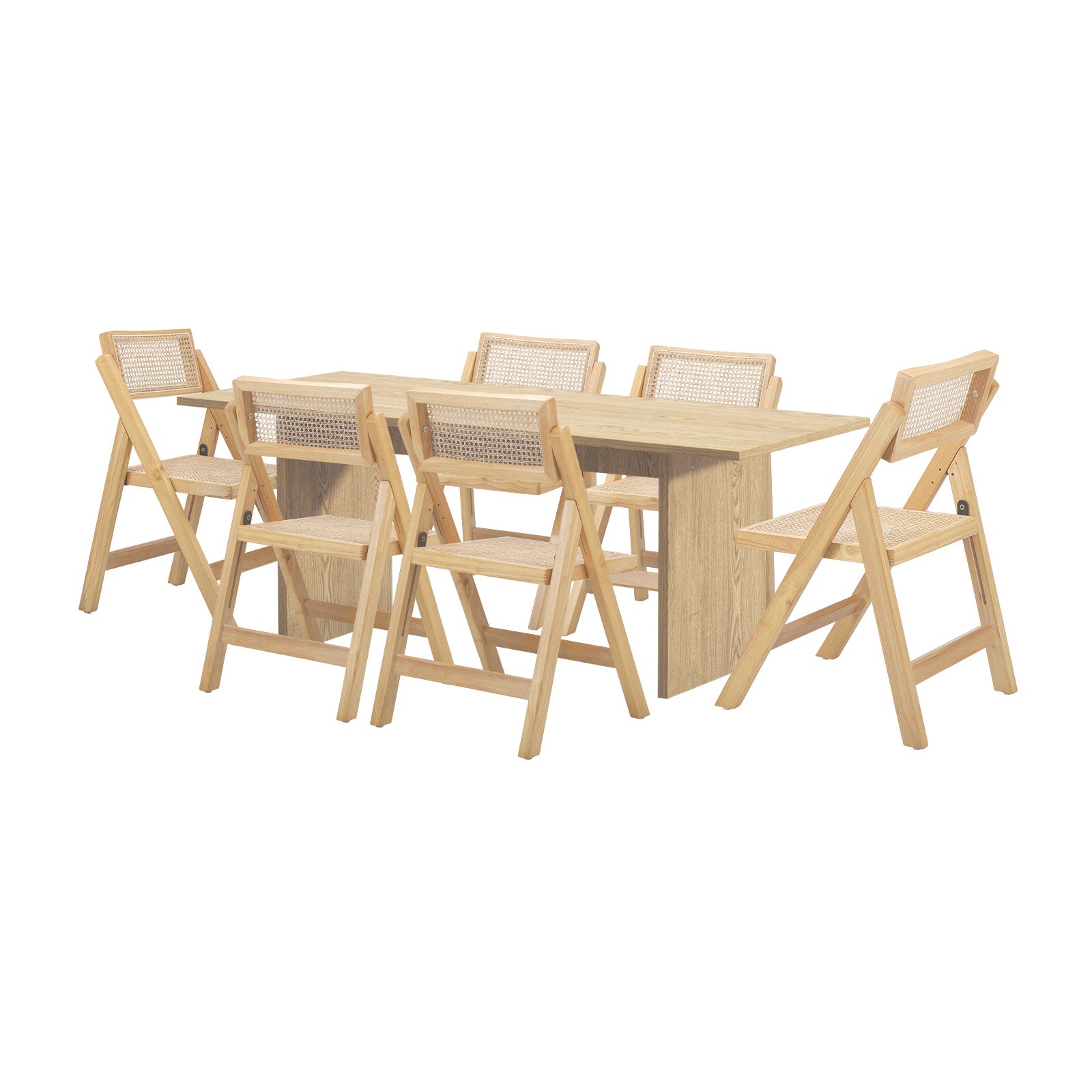 Oikiture 180cm Rectangular Dining Table with 6PCS Dining Chairs Foldab