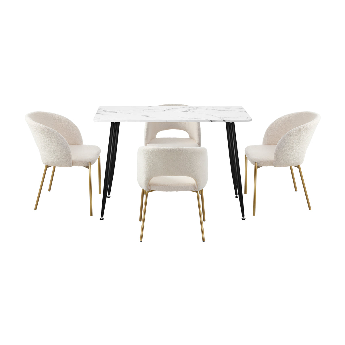 Oikiture 120cm Rectangle Dining Table with 4PCS Dining Chairs Sherpa W