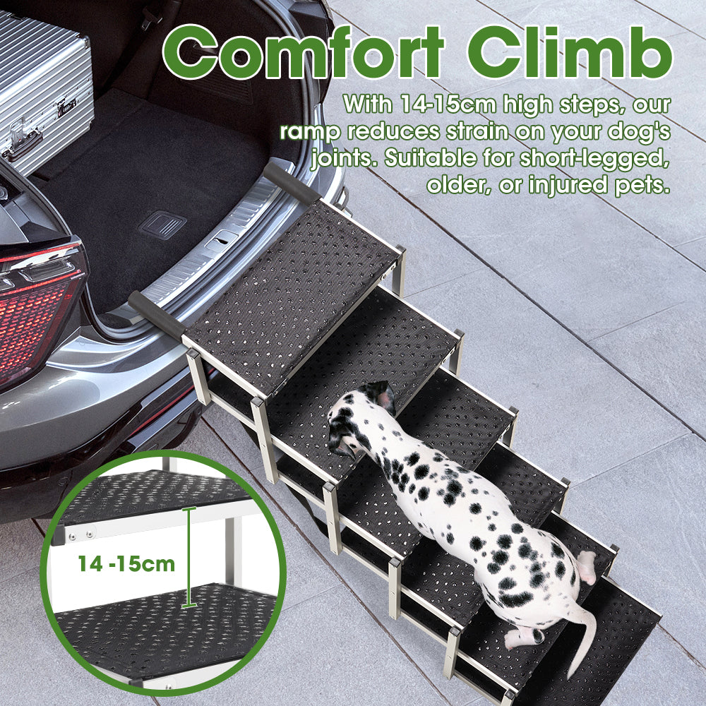 Petzly Foldable Dog Ramps 6 Steps Adjustable Height Dog Stair Portable
