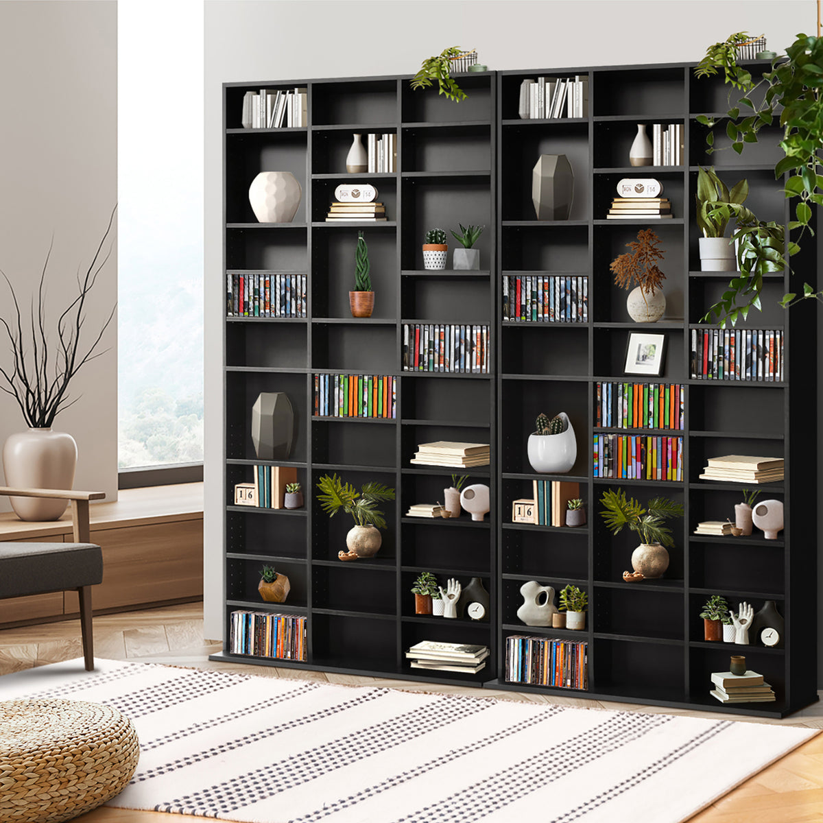 Oikiture Bookshelf Display Shelf Bookcase CD DVD Storage Media Rack St