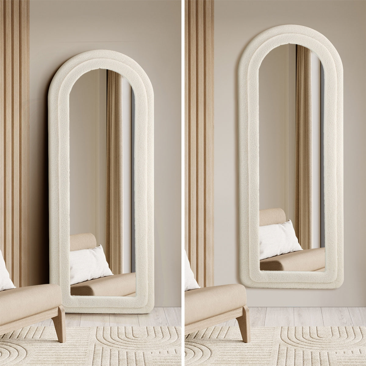 Oikiture 1.6M Full Length Mirror Boucle Frame Floor Mirrors Dressing B