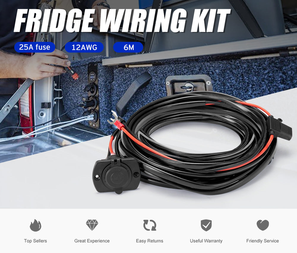Atem Power 12V Fridge Wiring Kit 6M Cable DC Cig Socket Plug In-line F
