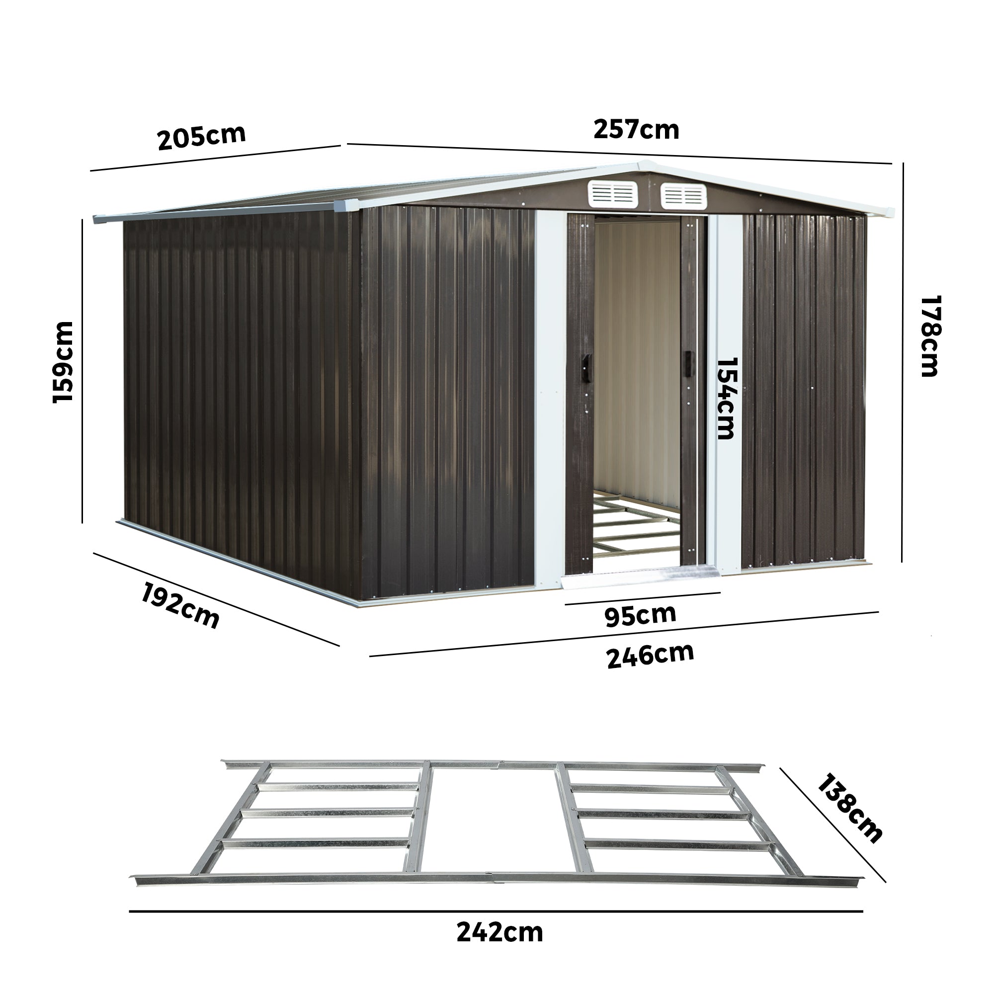 Livsip Garden Shed Outdoor Storage Sheds 2.57x2.05M Workshop Cabin Met