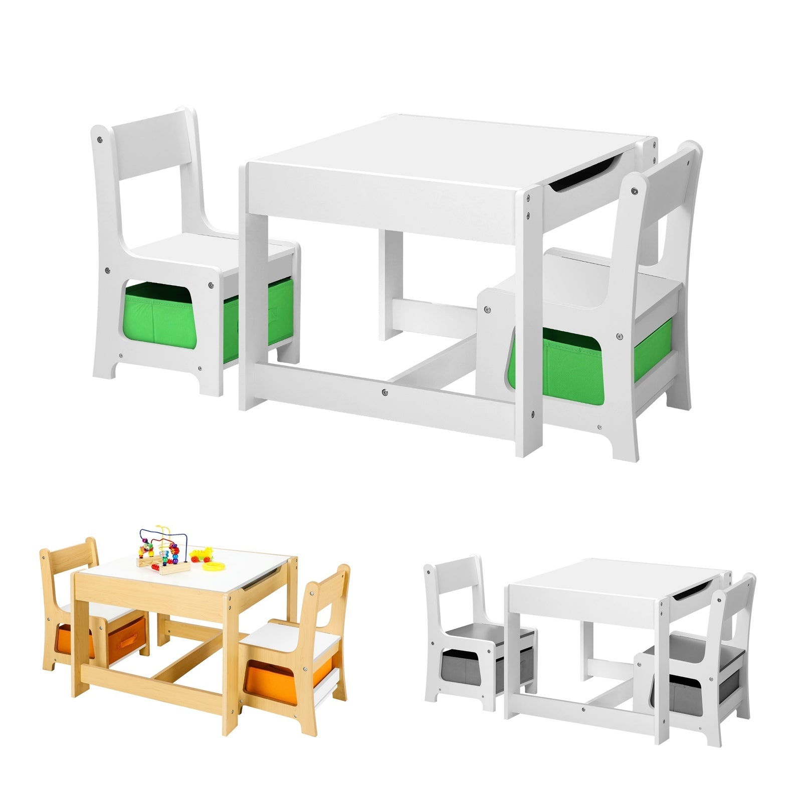 Oikiture Kids Table and Chairs Set Storage Box Toys Play Desk Wooden S