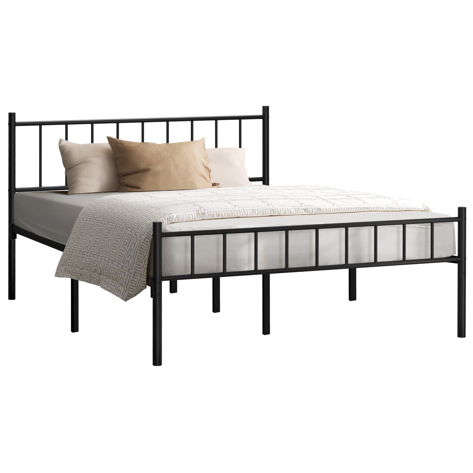 Oikiture Bed Frame Queen Size Metal Base Platform Foundation Black