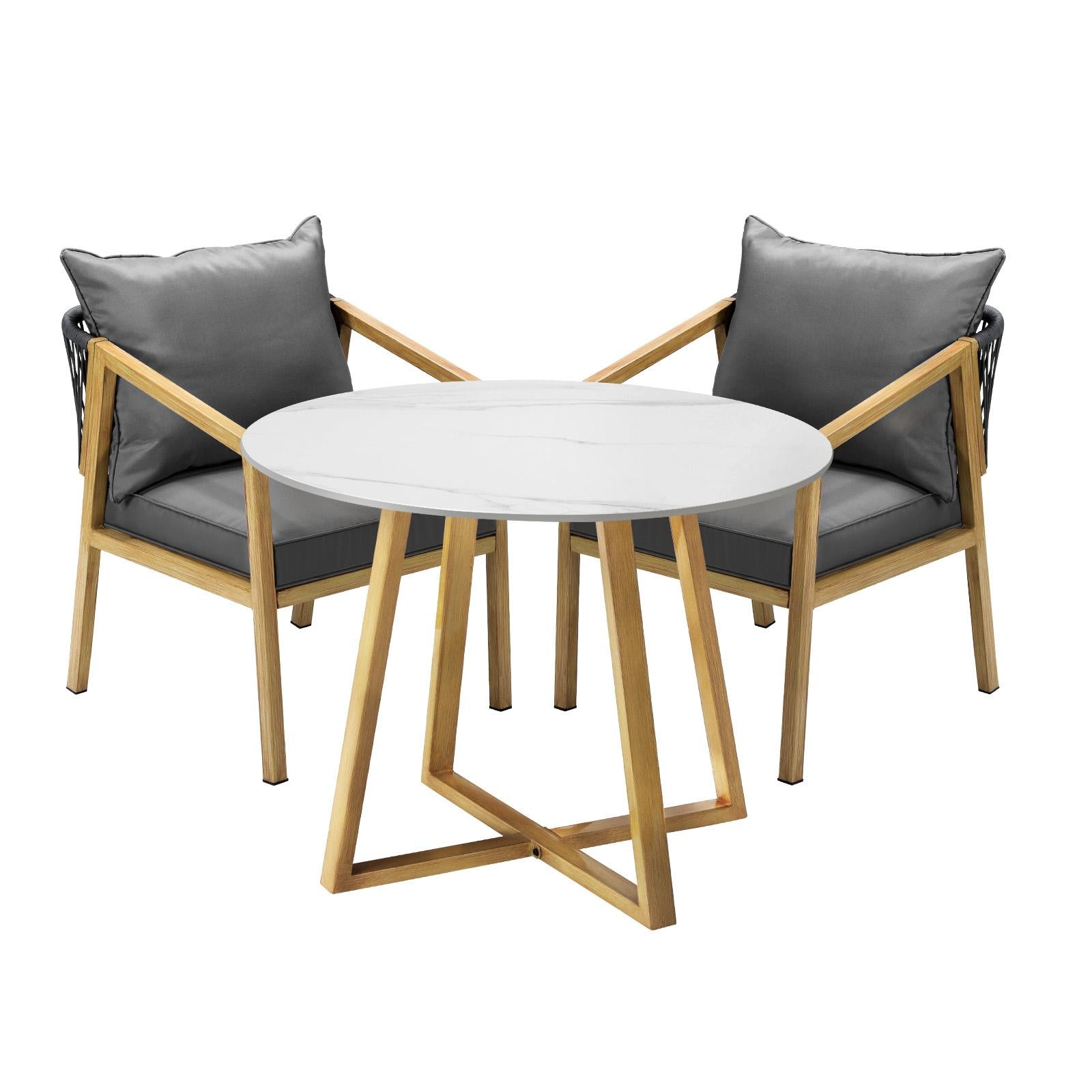 Livsip 3PCS Outdoor Dining Setting 90cm Table Lounge Chairs Patio Furn