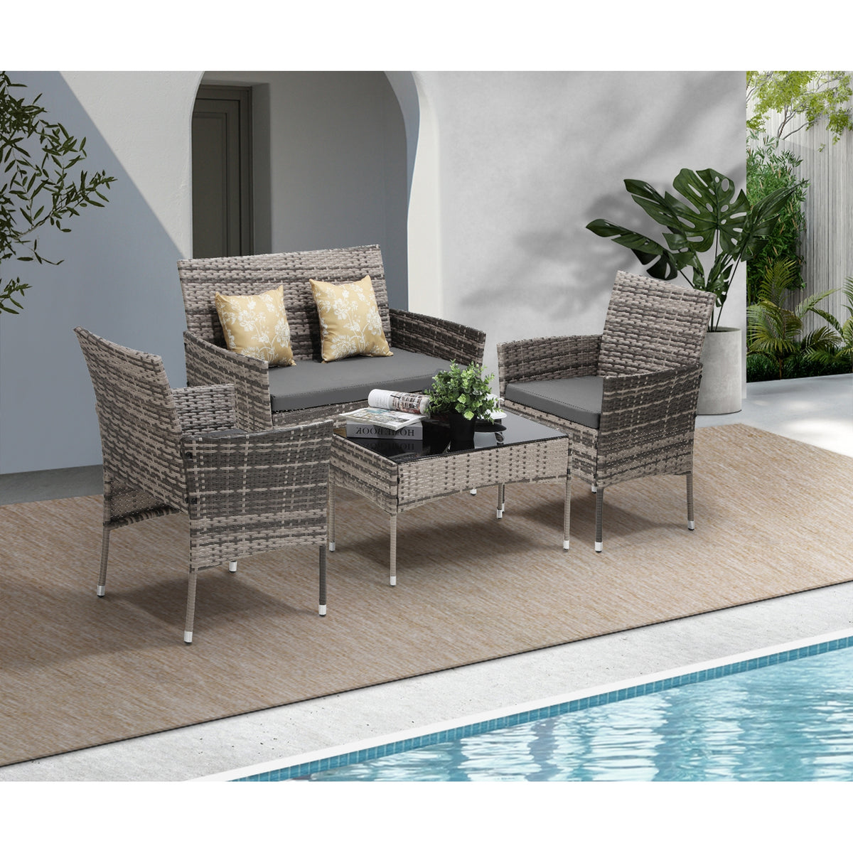Livsip Outdoor Furniture 4-Piece Lounge Setting Chairs Table Wicker Se