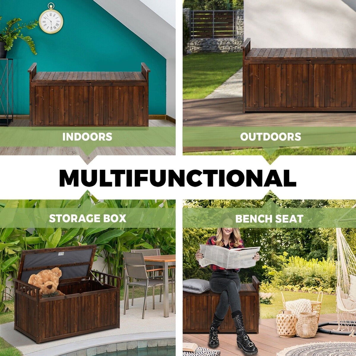 Livsip Outdoor Storage Box Garden Bench Wooden Container Cabinet 500L