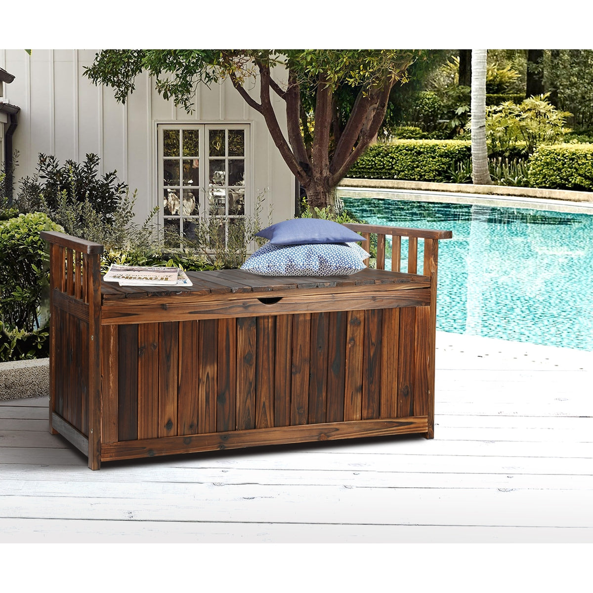 Livsip Outdoor Storage Box Wooden Garden Bench Chest Tool Container L