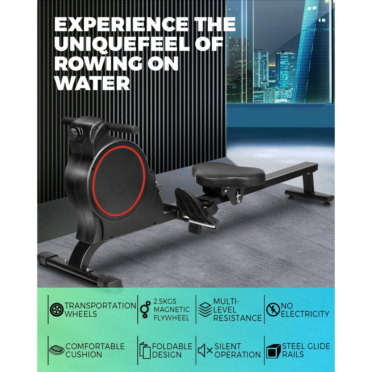 Finex Magnetic Rowing Machine Rower Resistance Cardio Fitness Home Gym