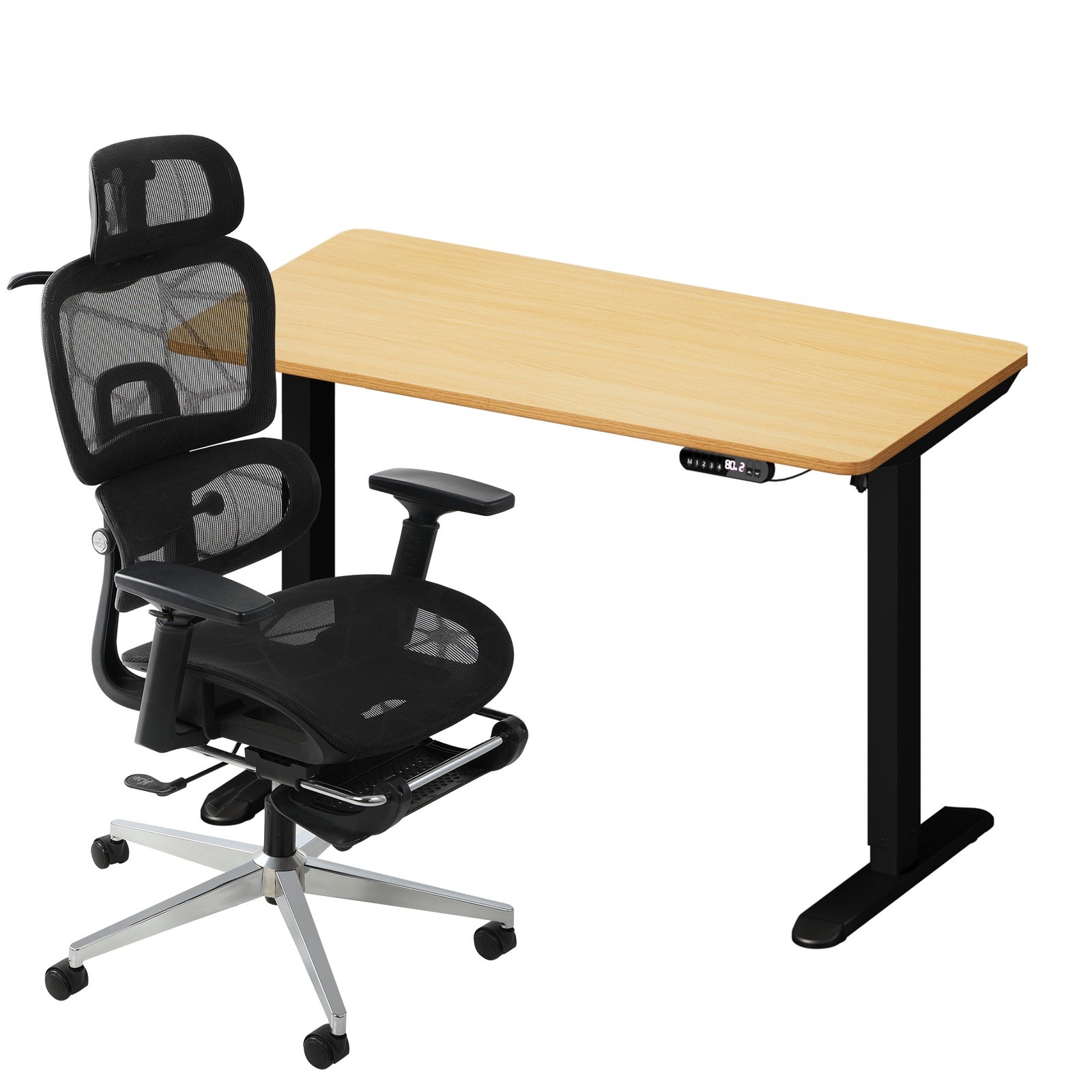 Oikiture Office Desk and Chair Set Mesh Ergonomic Chair Sit-stand Desk