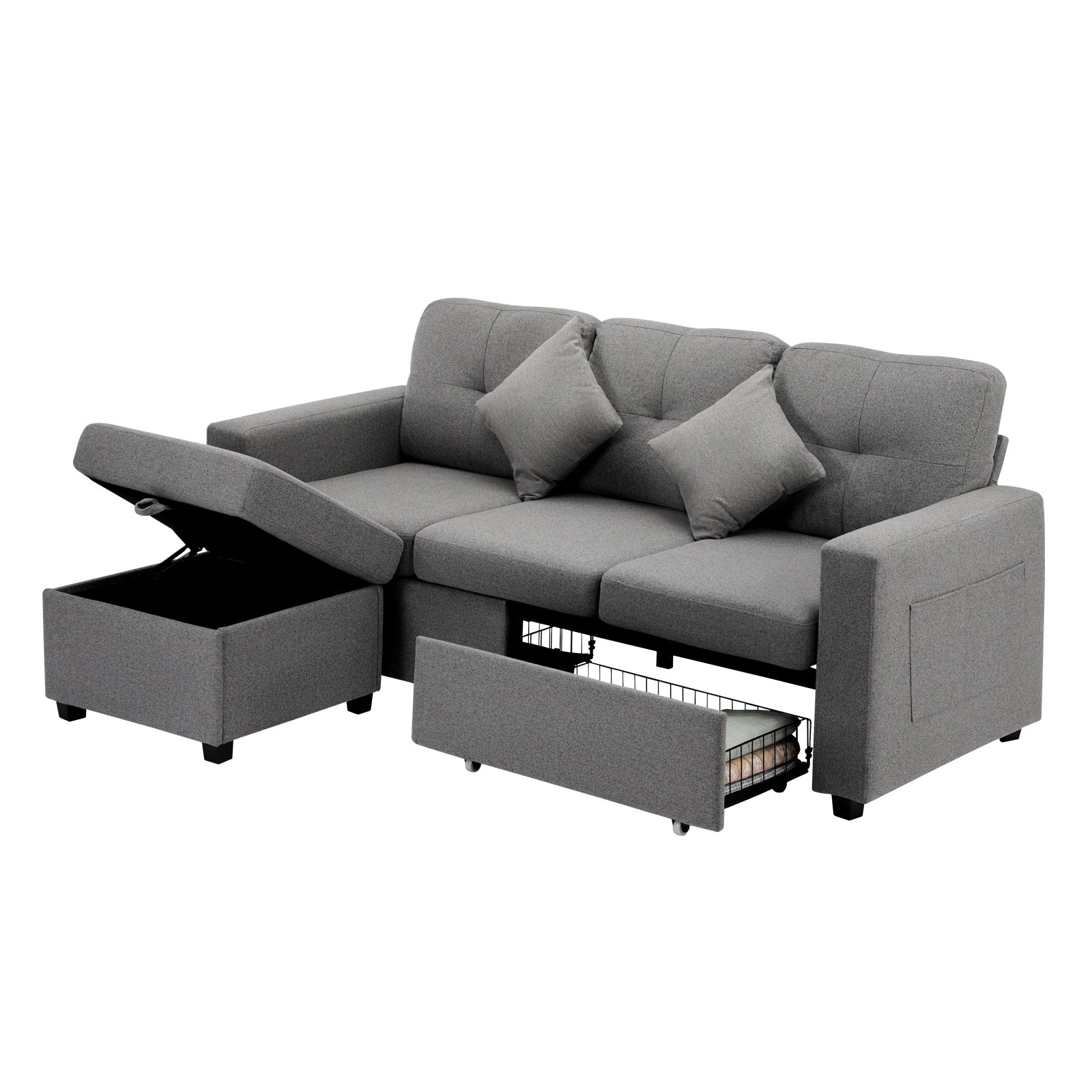 Oikiture Sofa Lounge Set 3 Seater Chaise Modular Couch Drawers Ottoman