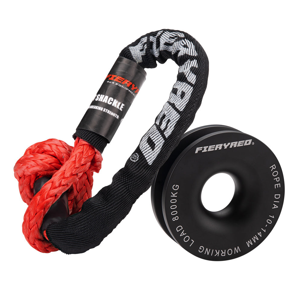 Fieryred Recovery Snatch Block Pulley Rope Ring 8T+15T Soft Shackle Re