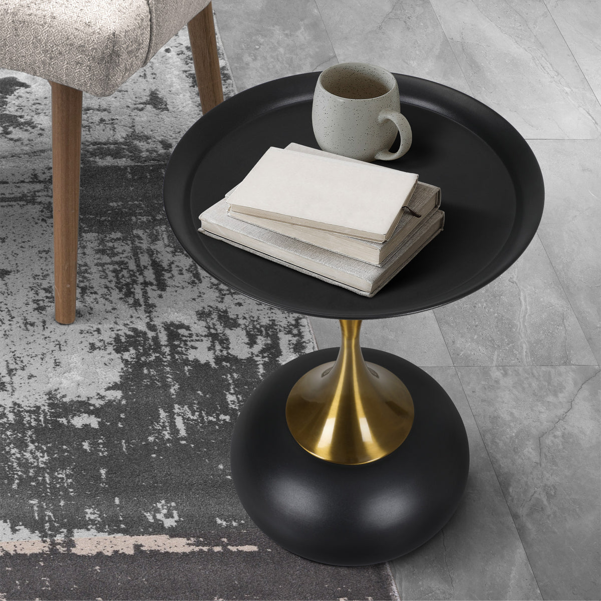 Oikiture Coffee Side Table Bedside Sofa Tea End Tables Round Metal Bla