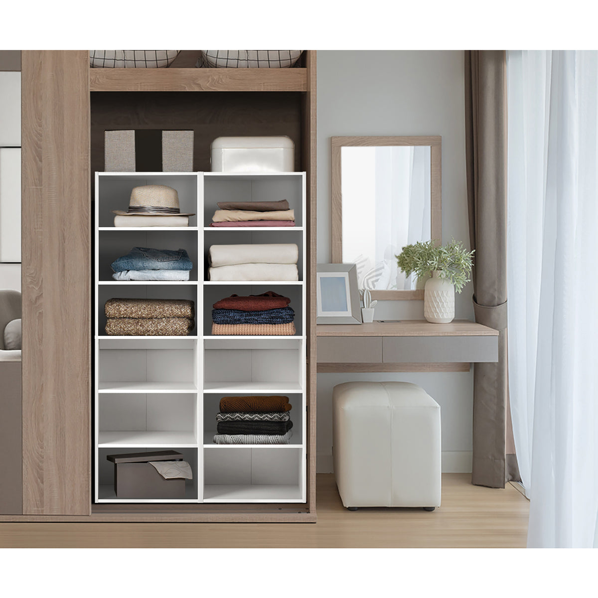 Oikiture Wardrobe Shelf Unit Clothes Storage Cabinet 6 Shelves Organis
